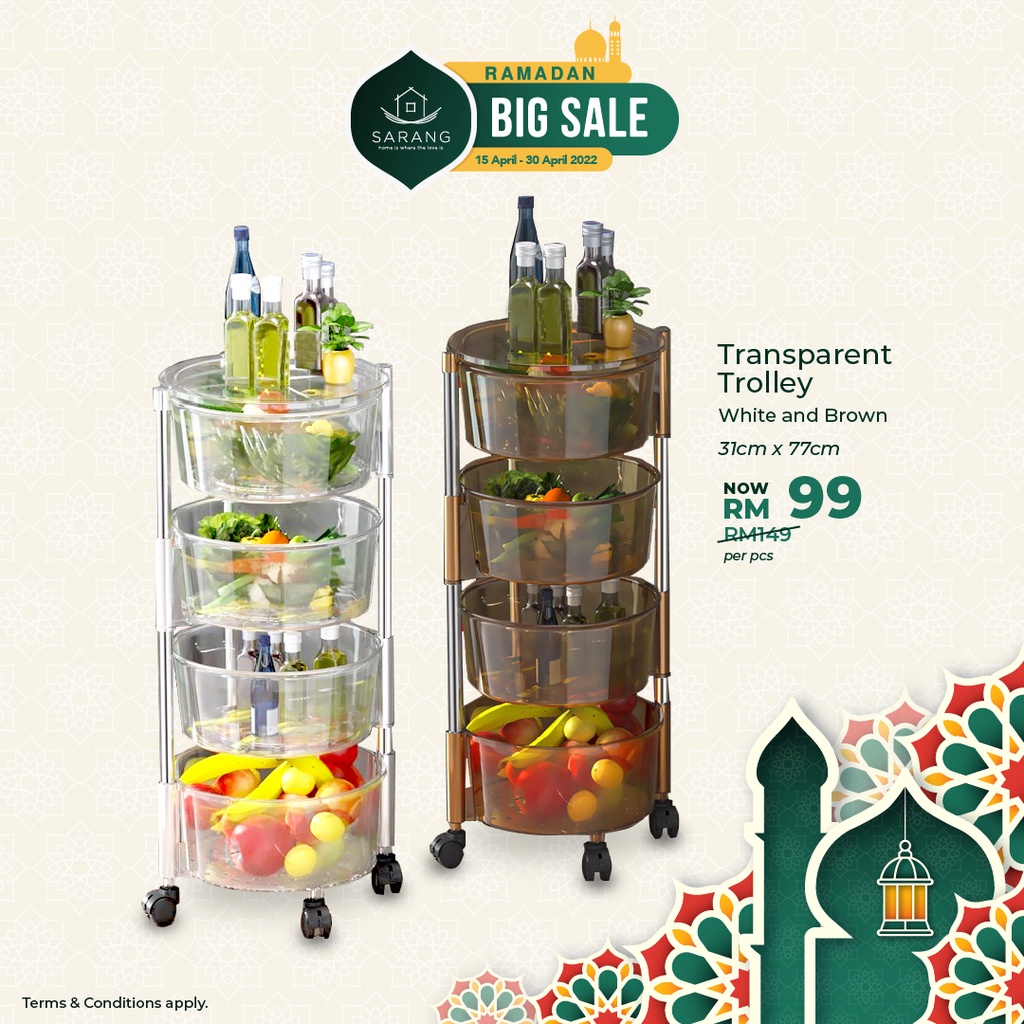 RAMADAN BIG SALE Transparent Trolley Kitchen Rack Rak Bawang Rotatable ...