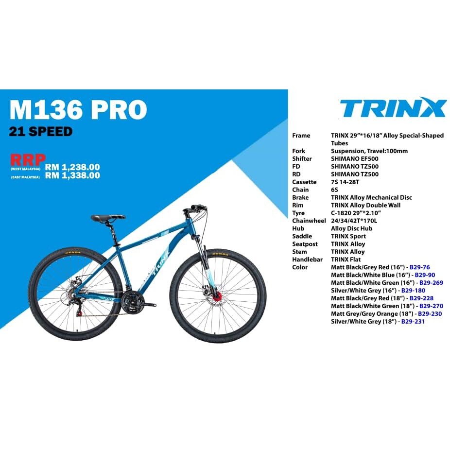 🚴‍♂️🔥TRINX MTB 29INCH 136PRRO 18'' 2 FREEGIFT !!!🚴‍♂️🔥 | Shopee Malaysia