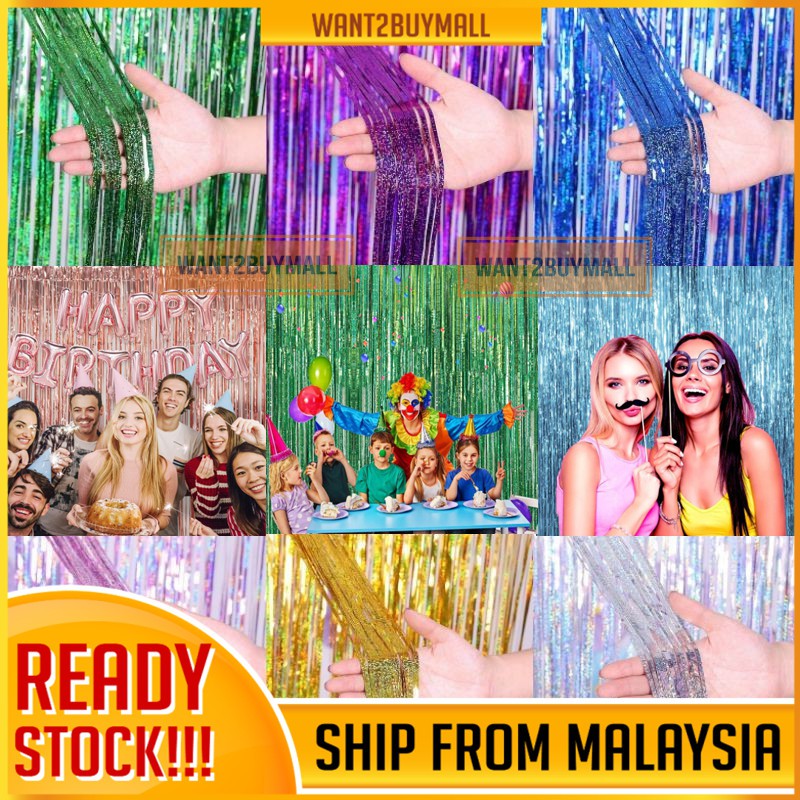 🇲🇾 🏆 Foil Rain Curtain Metallic Birthday Wedding Balloon Festival Wall ...
