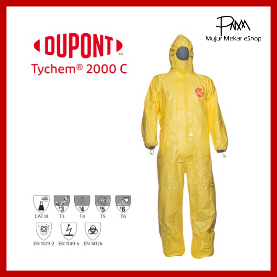 DuPont Tychem C / 2000/ 2000C Coverall with Hood READY STOCK (Size M, L ...