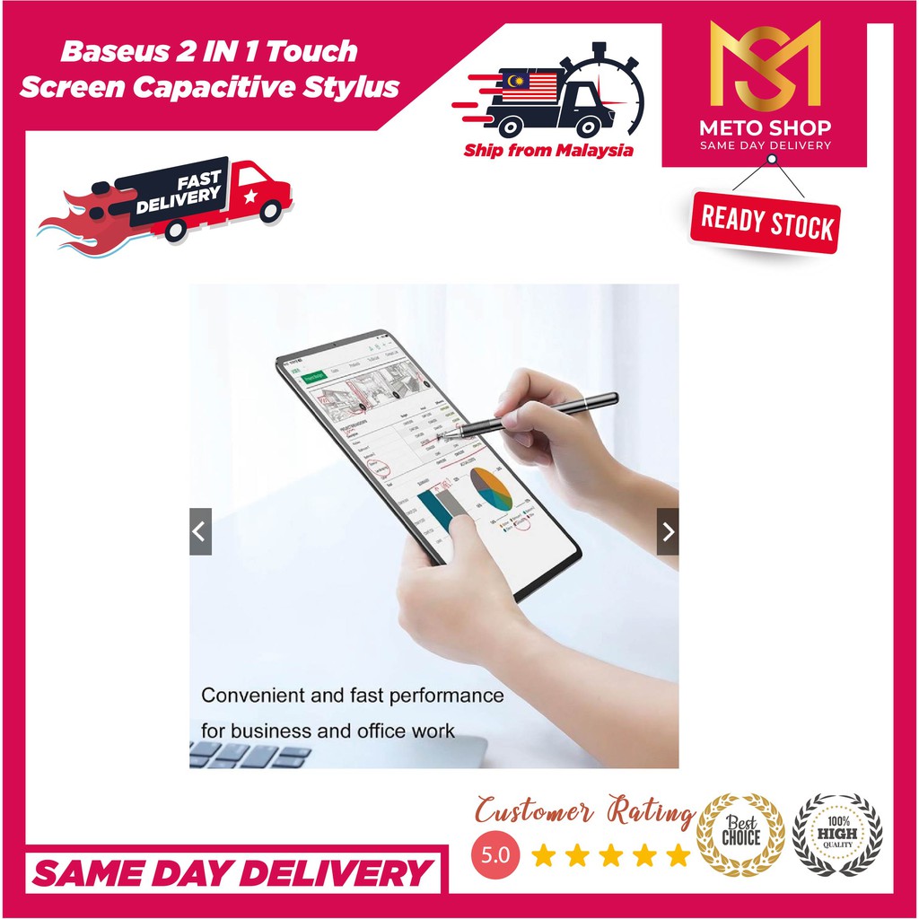 🔥🔥READY STOCK VIRAL🔥🔥Baseus 2 IN 1 Touch Screen Capacitive Stylus Pen ...