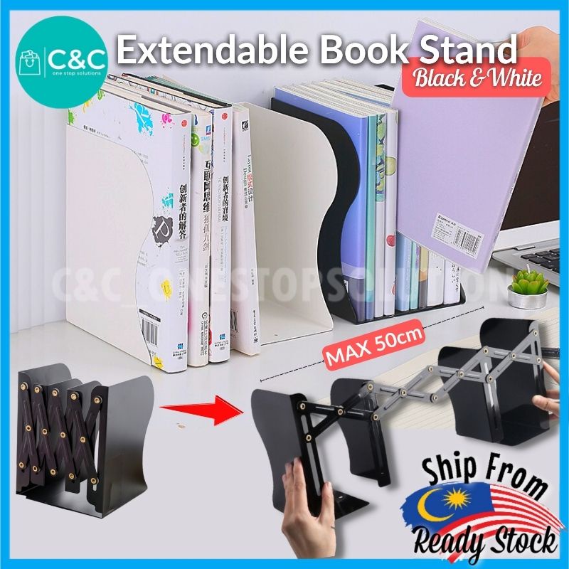 C&C Expandable Book Stand Adjustable Bookshelf Book Rack Support Stand ...