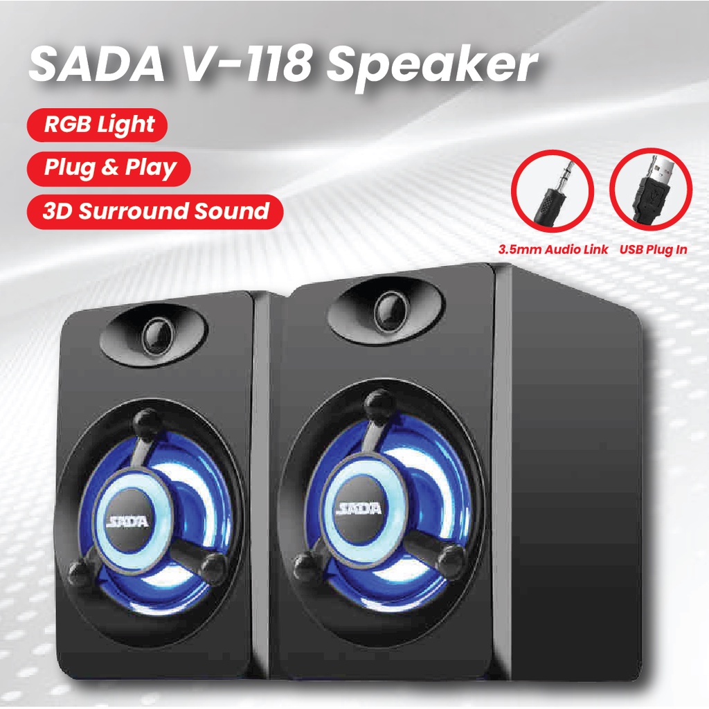 SADA V-118 USB Wired Speaker LED Computer Speaker Bass Stereo Music ...