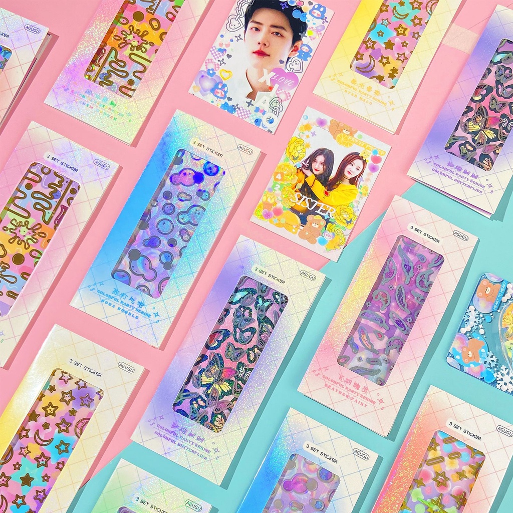 Each Pack/3 Pieces of PVC Laser Cartoon Stickers Ins Basic Pattern Hand ...