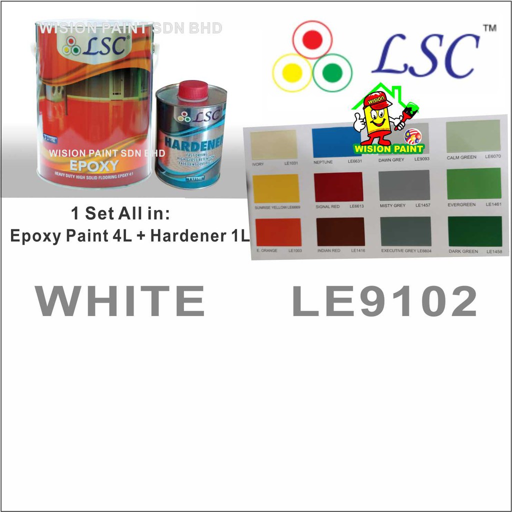 WHITE 9102 ( 5 Liter LSC EPOXY ) Two Pack Epoxy Floor Paint - 4 Liter ...