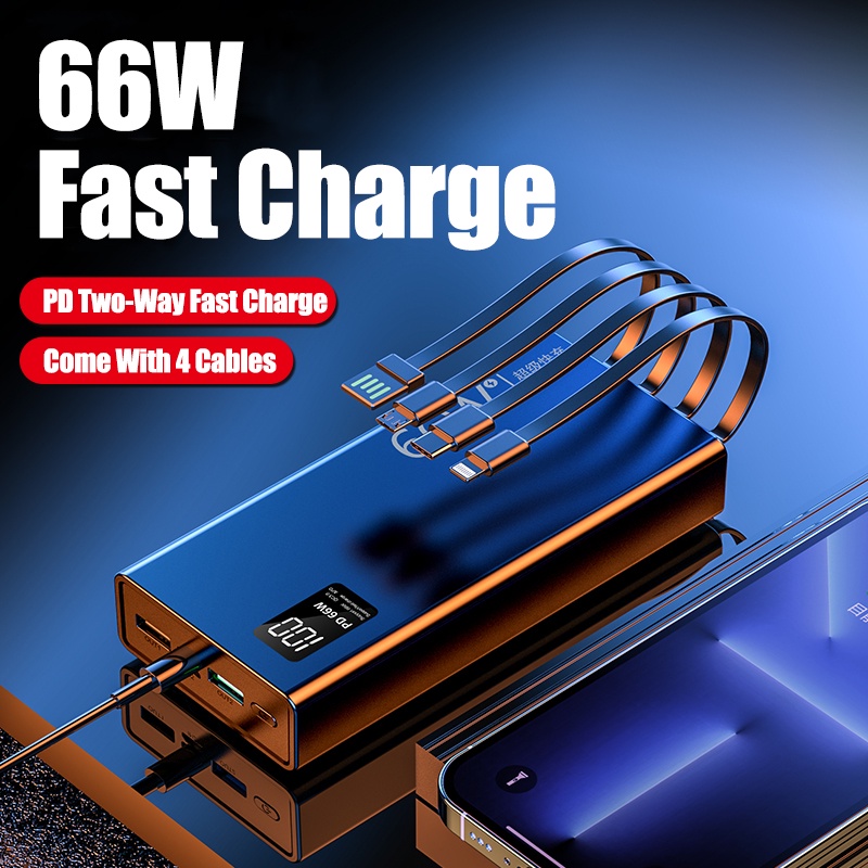 PowerBank 50000mAh 66.5W Full Screen Built-in 4 Cables Fast Charger ...
