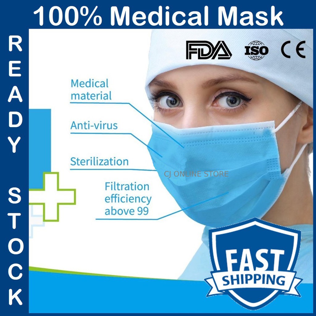 50pcs Medical Face Mask Disposable Earloop 3ply Face Masks Civilian ...