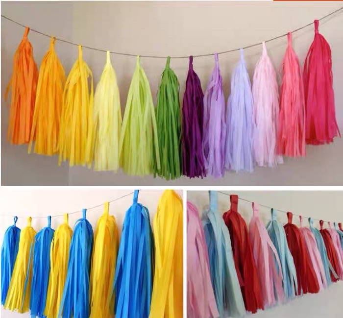 5pcs Long Tassel Tissue Paper Pom Pom Foil Garland Tinsel Banner ...