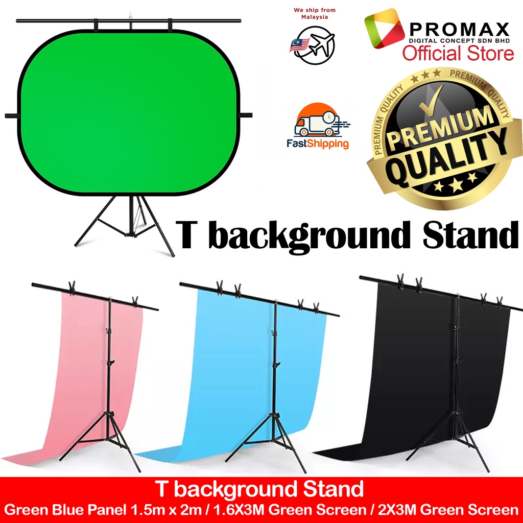 CHEAPEST! T-Stand T Background Stand Support + Backdrop + clips + green ...
