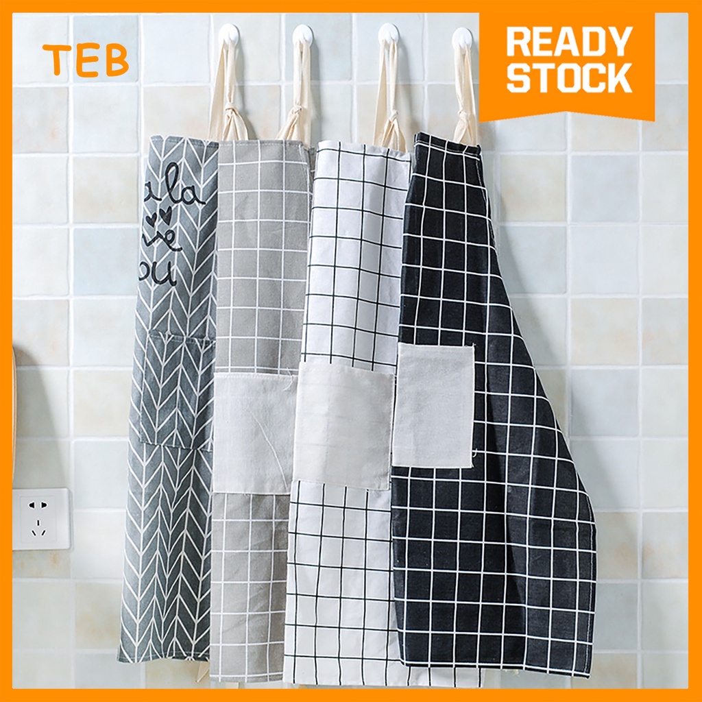 Apron Dapur dengan Poket Kegunaan Rumah & Kafe | Stylish Cotton Linen ...