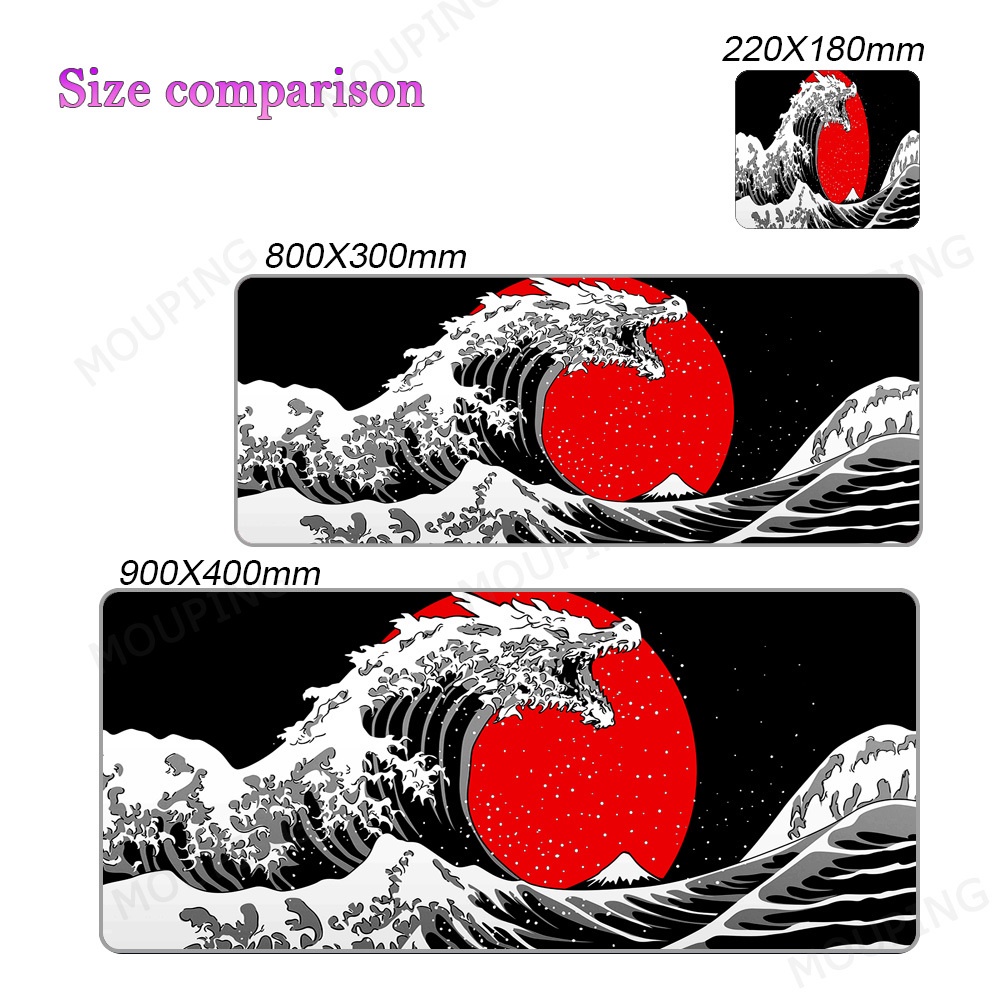 Koi Great Waves Mouse Pad 40x90 Desk Mat Black Onami Mausepad Dragon ...