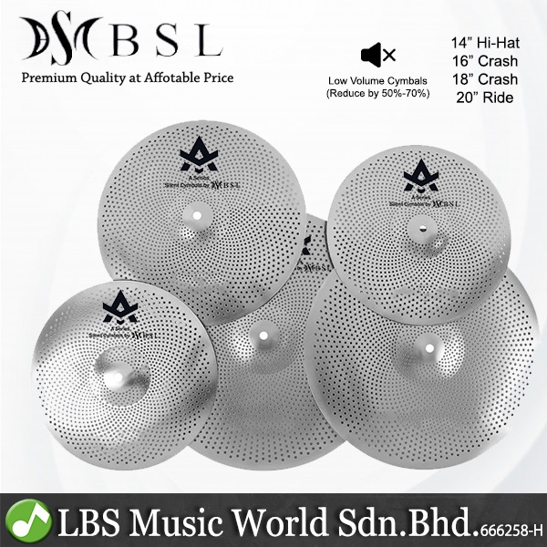 BSL 5 Piece A Series Silent Cymbals with 14" Hi-Hats 16" 18" Crash, and ...