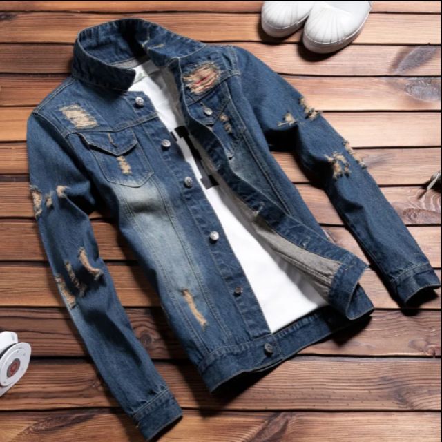 Ripped Denim Jacket Jeans Jackets Swag Style Men Denims | Shopee Malaysia