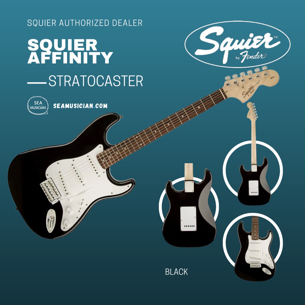 SQUIER AFFINITY STRATOCASTER ELECTRIC GUITAR, LAUREL FRETBOARD, BLACK ...