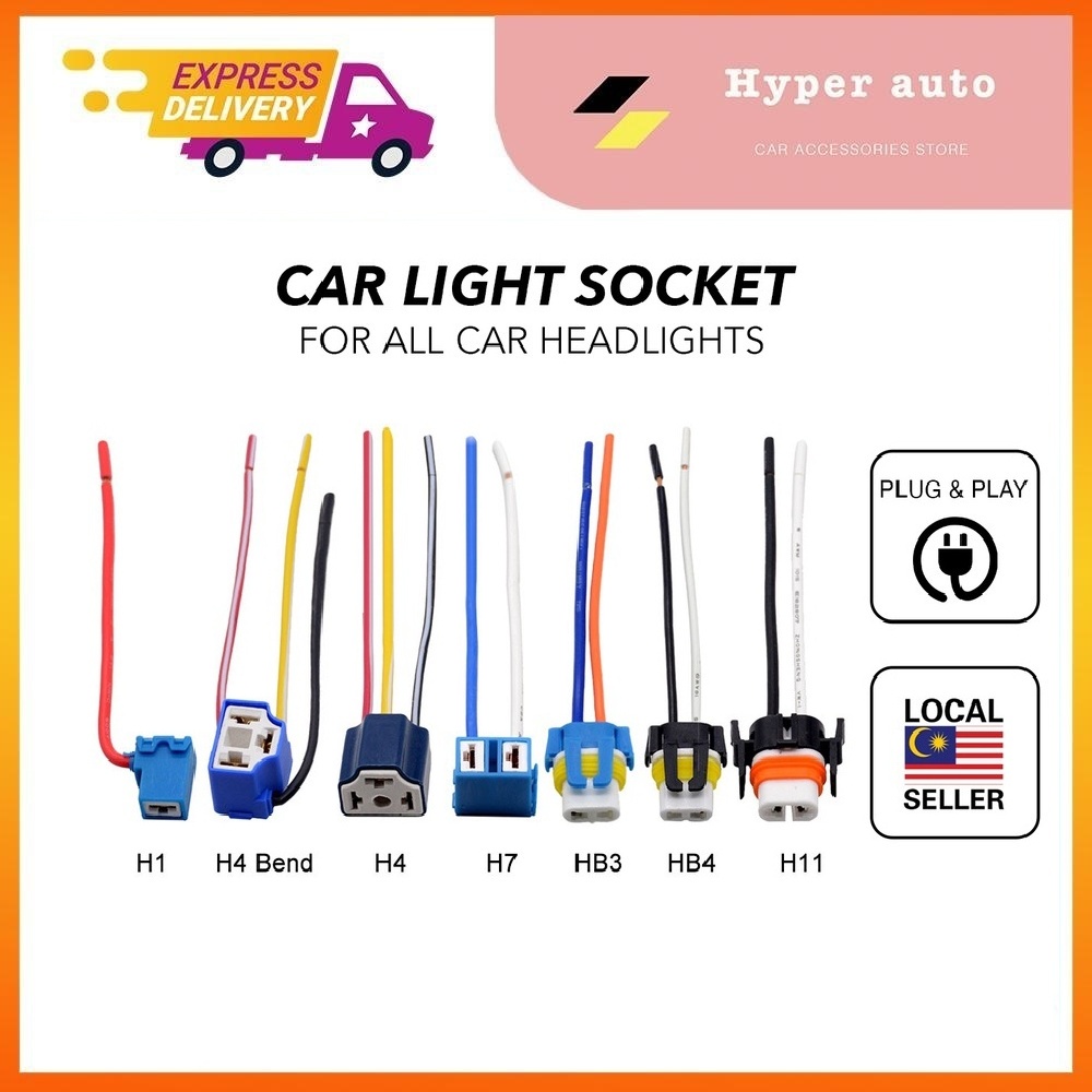 Car Headlight Bulb Socket Adapter Wiring Harness H1 H4 H7 H8 H11 HB3 9005 HB4 9006 T10 T20 1141 ...