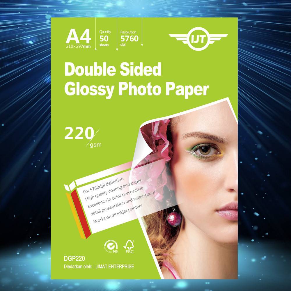 IJT DGP220 (DOUBLE SIDED) Waterproof Glossy Photo Paper A4 Size 220g ...