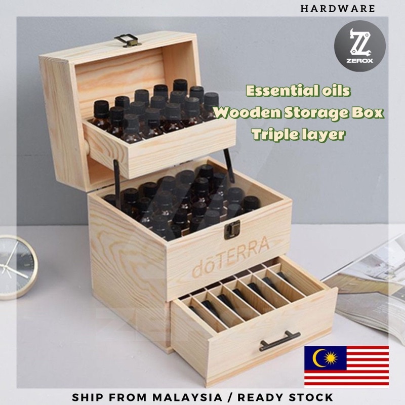 Doterra Young Living 3 Layer Wooden Storage Box 精油收纳盒 Stores up to 45 ...