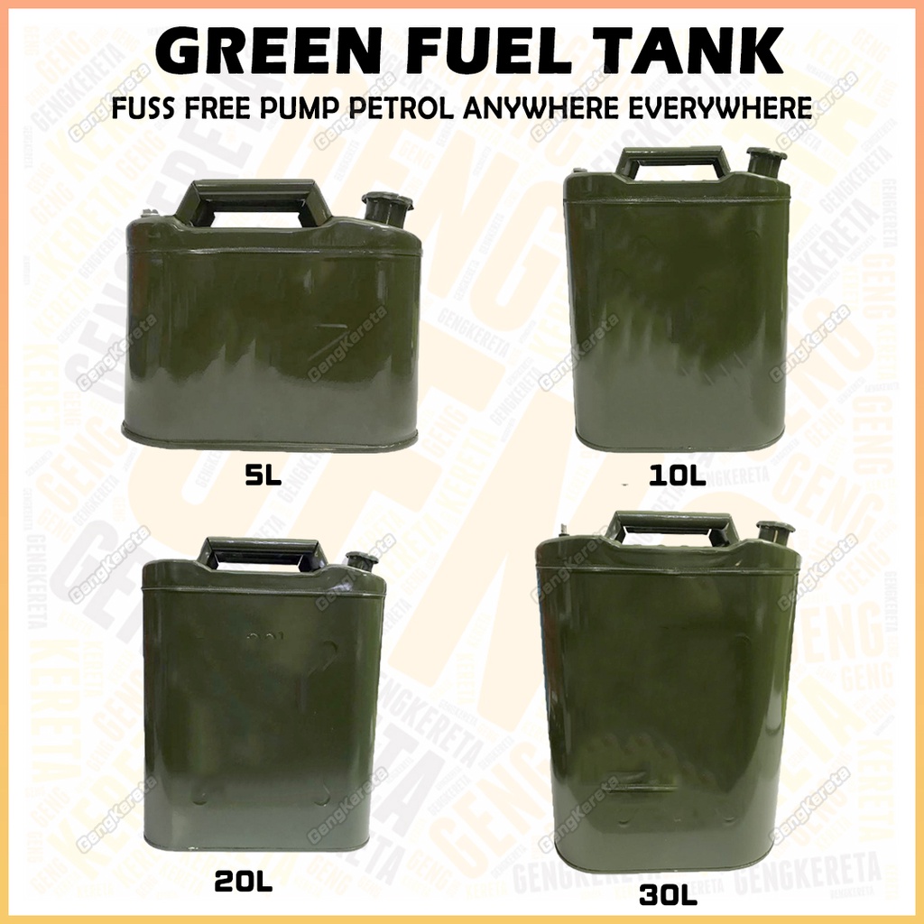 5L 10L 20L 30L Green Fuel Tank Cans Spare Steel Petrol Motorcycle Gas ...
