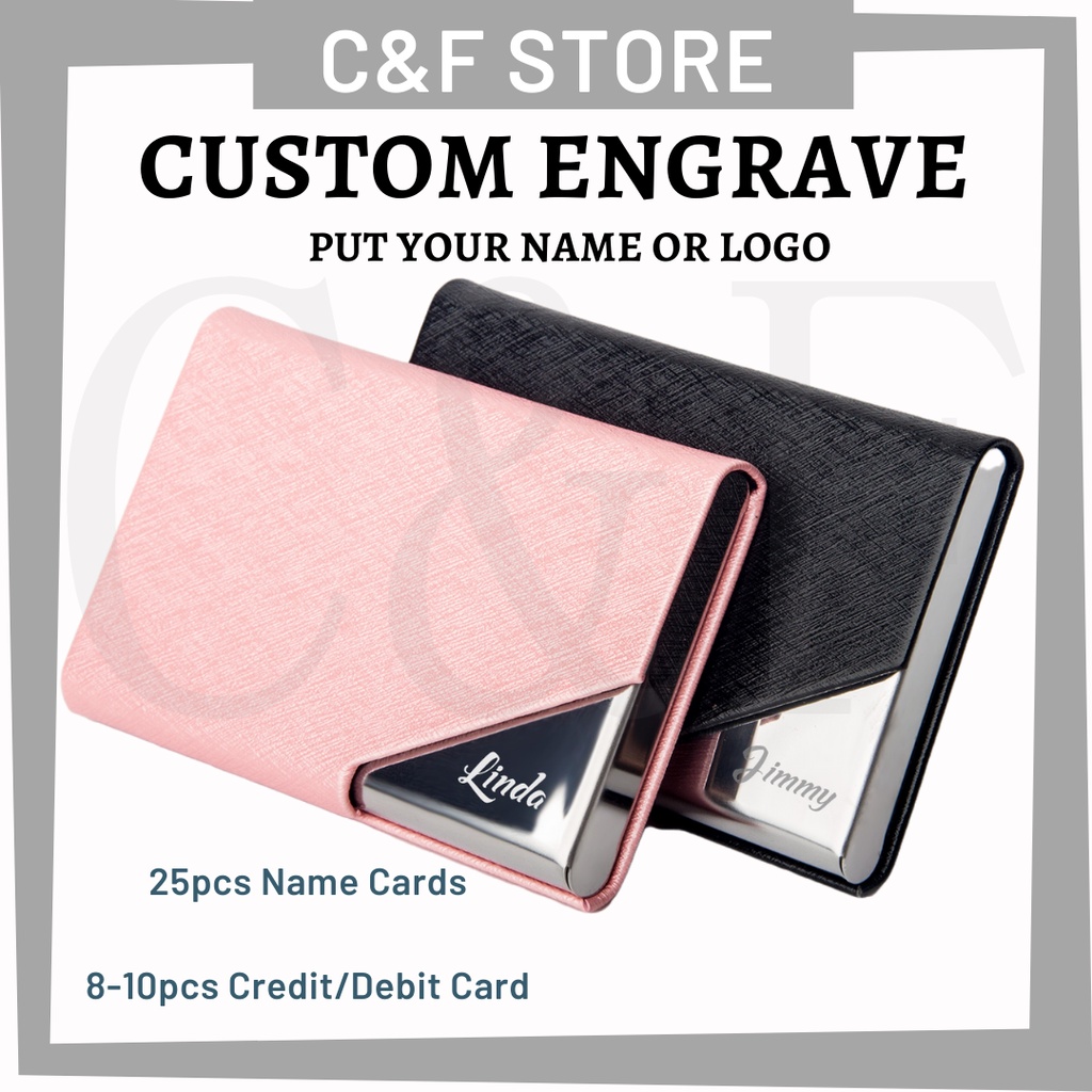 CUSTOM ENGRAVE Personalized PU Stainless Steel Business Card Holder ...