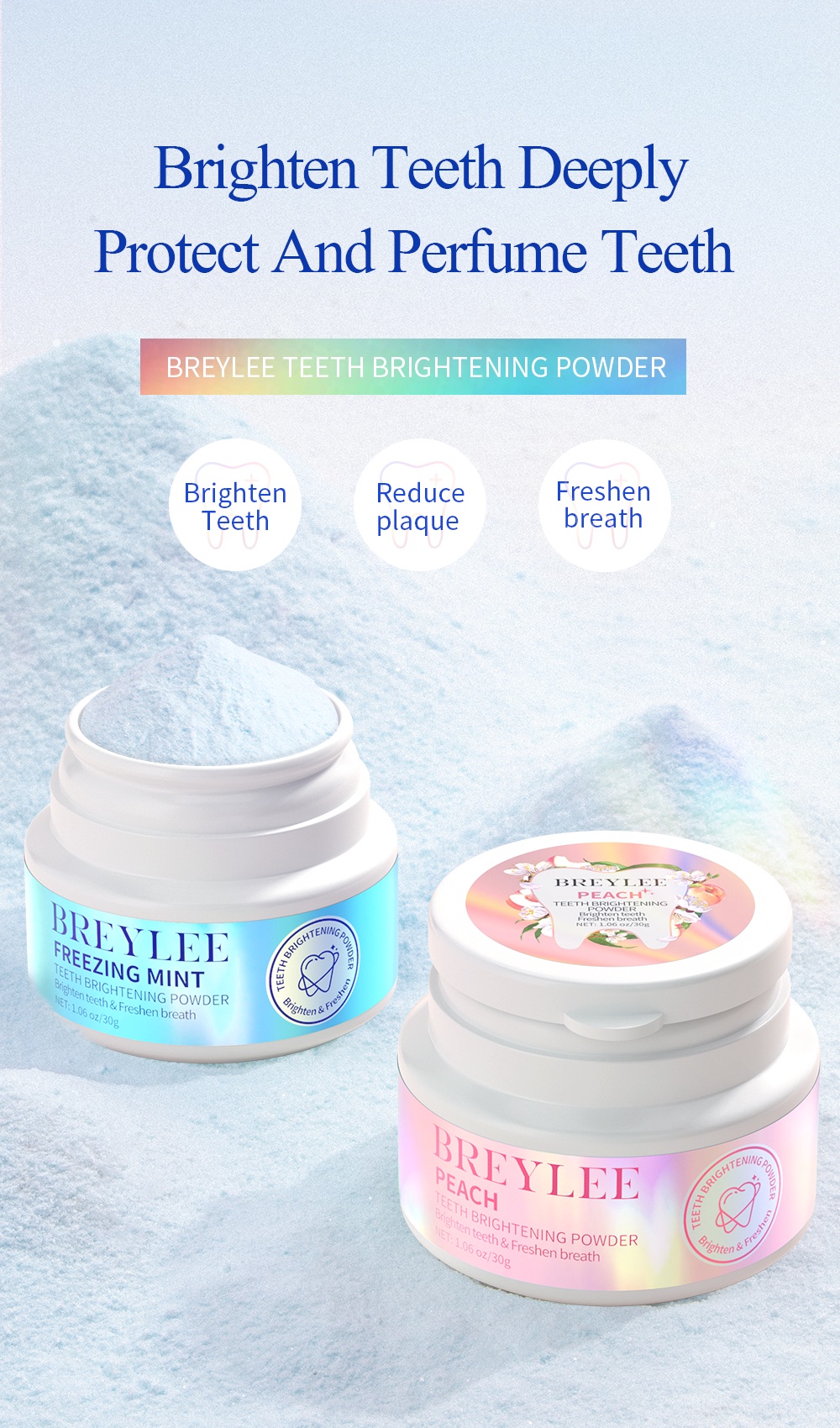 BREYLEE Lemony/Green tea/Peach/Icy Mint Tooth Powder Teeth Whitening ...