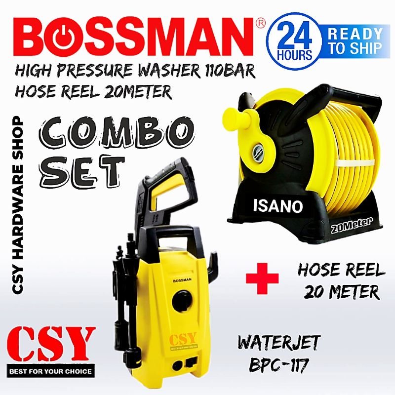 BOSSMAN Combo BPC-117 + Hose Reel / High Pressure Washer 110bar & ISANO ...