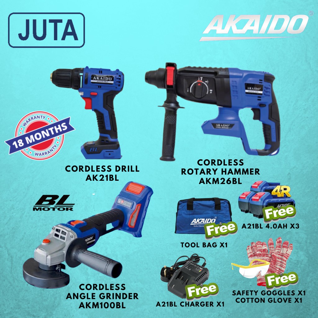 AKAIDO 21V EXCLUSIVE CORDLESS BRUSHLESS POWER TOOLS COMBO SET **SUPER ...