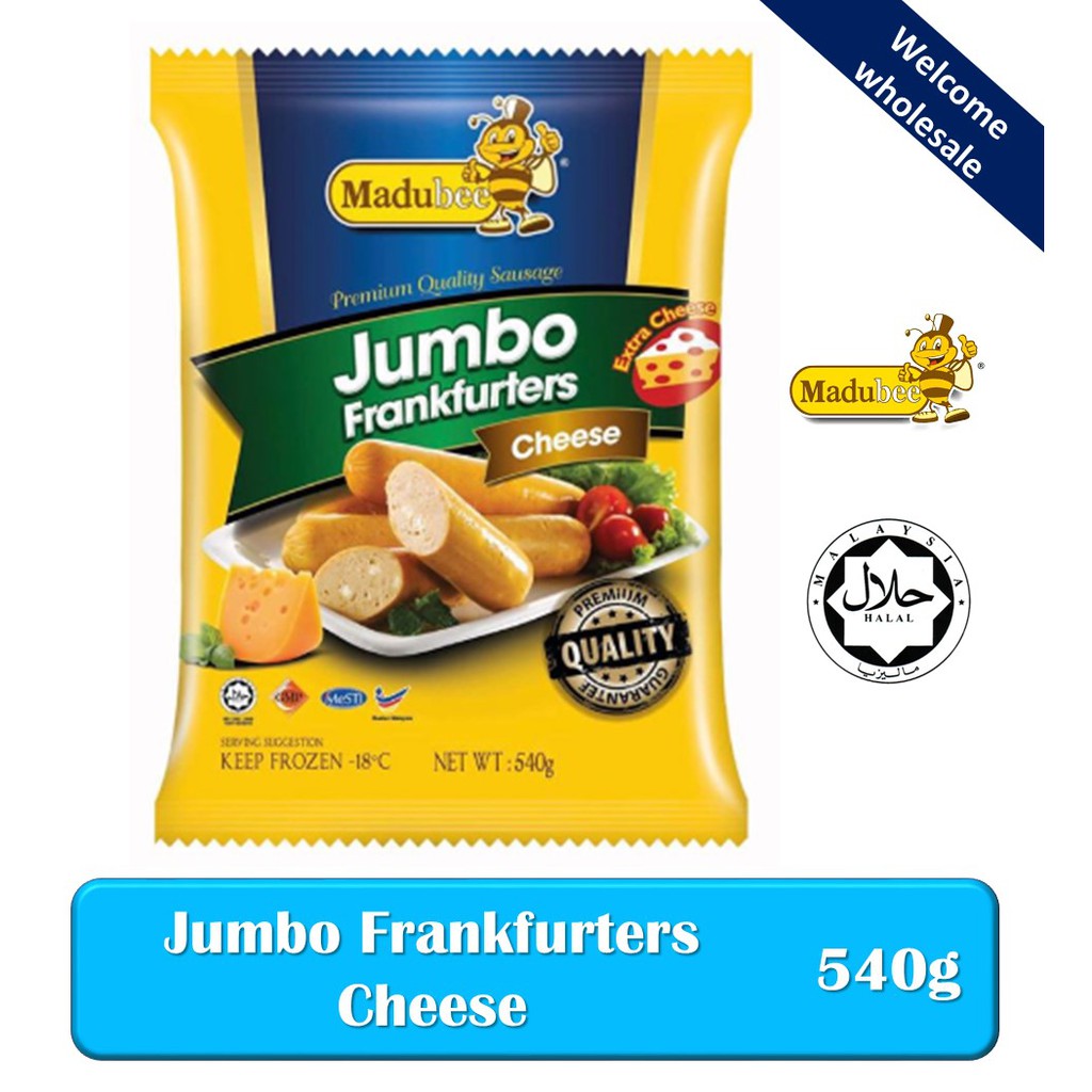 MaduBee 7'' Jumbo Frankfurters Cheese 540g (6pcs) Sausage Jumbo Cheese ...