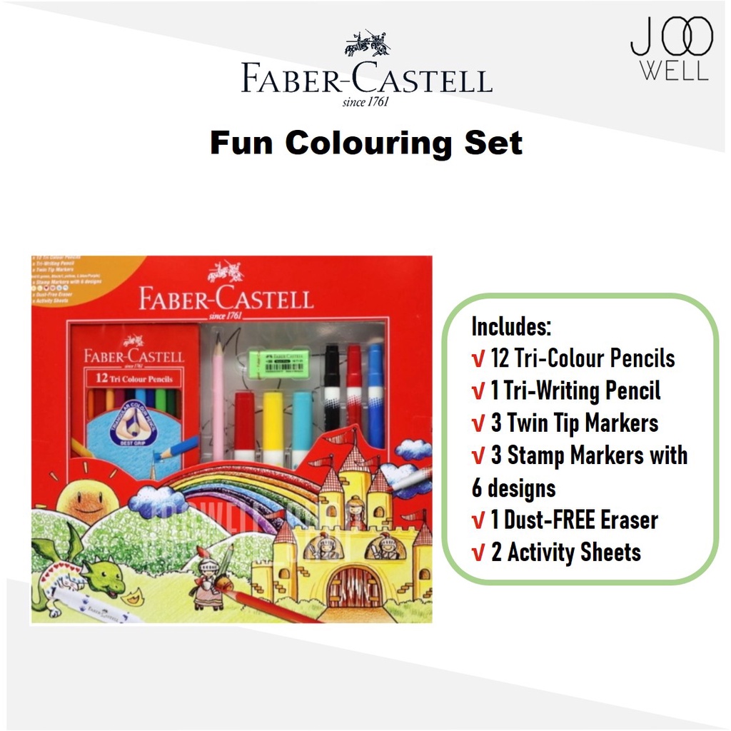 Faber-Castell Fun Colouring Set Stationery Gift Pack (Tri-Color Pencils ...