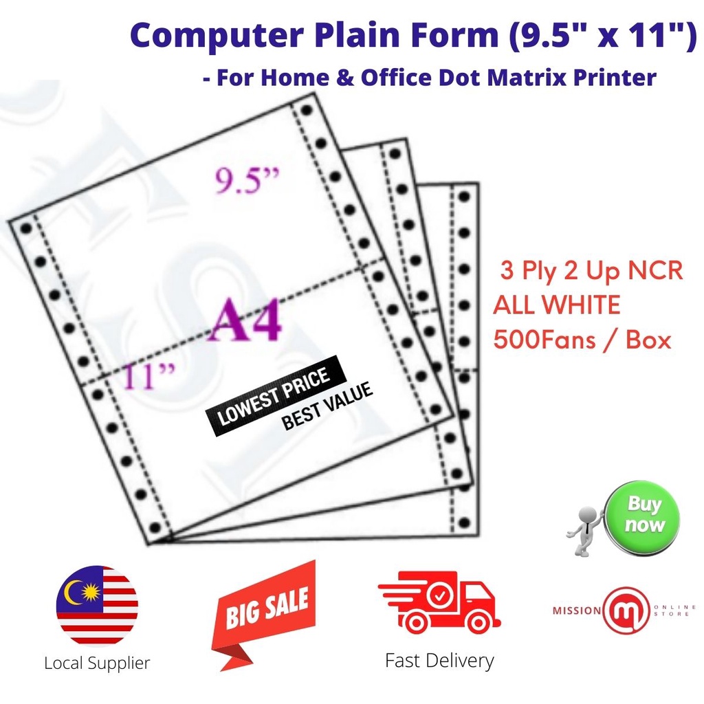 Computer Form 3ply 2up (Half Page) NCR - All White Paper - 500 Fans ...