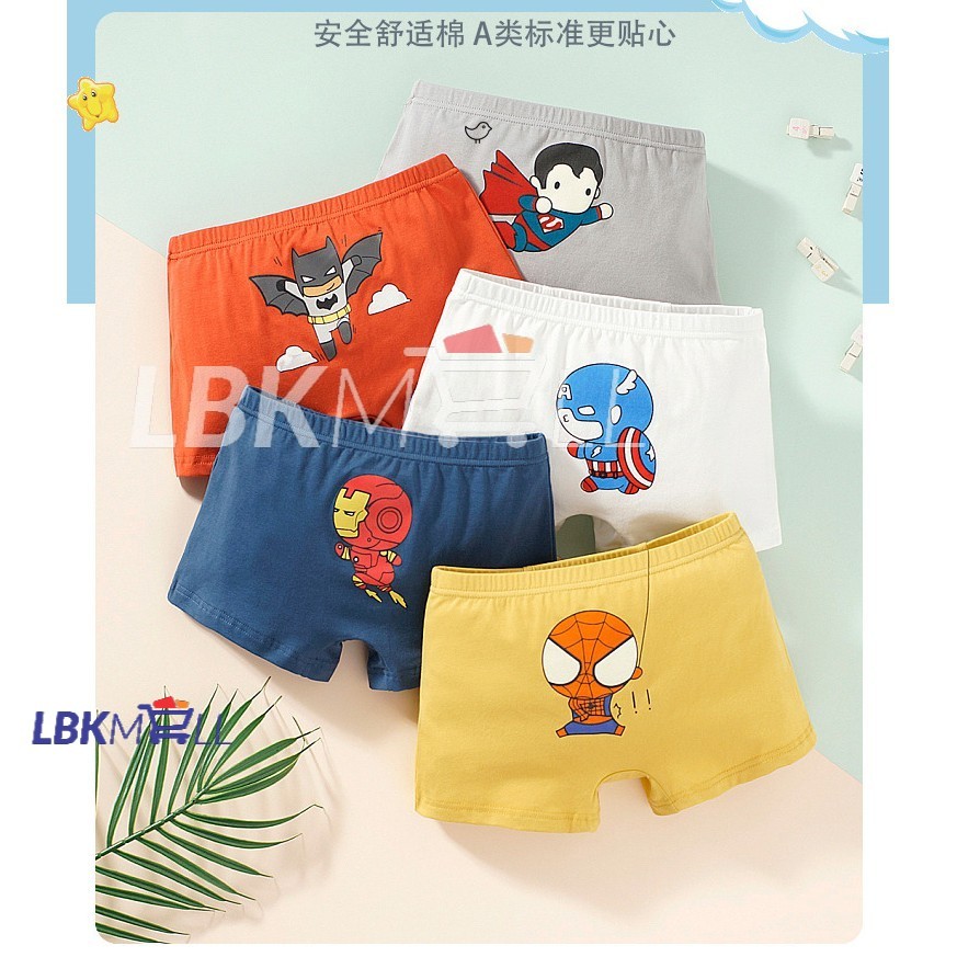 5PCS Kids Underwear Boy Boxer Brief Cotton Cartoon Super hero Children ...