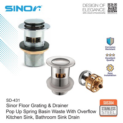SINOR SD-431 BATHROOM POP UP SPRING BASIN WASTE WITH OVERFLOW | Shopee ...