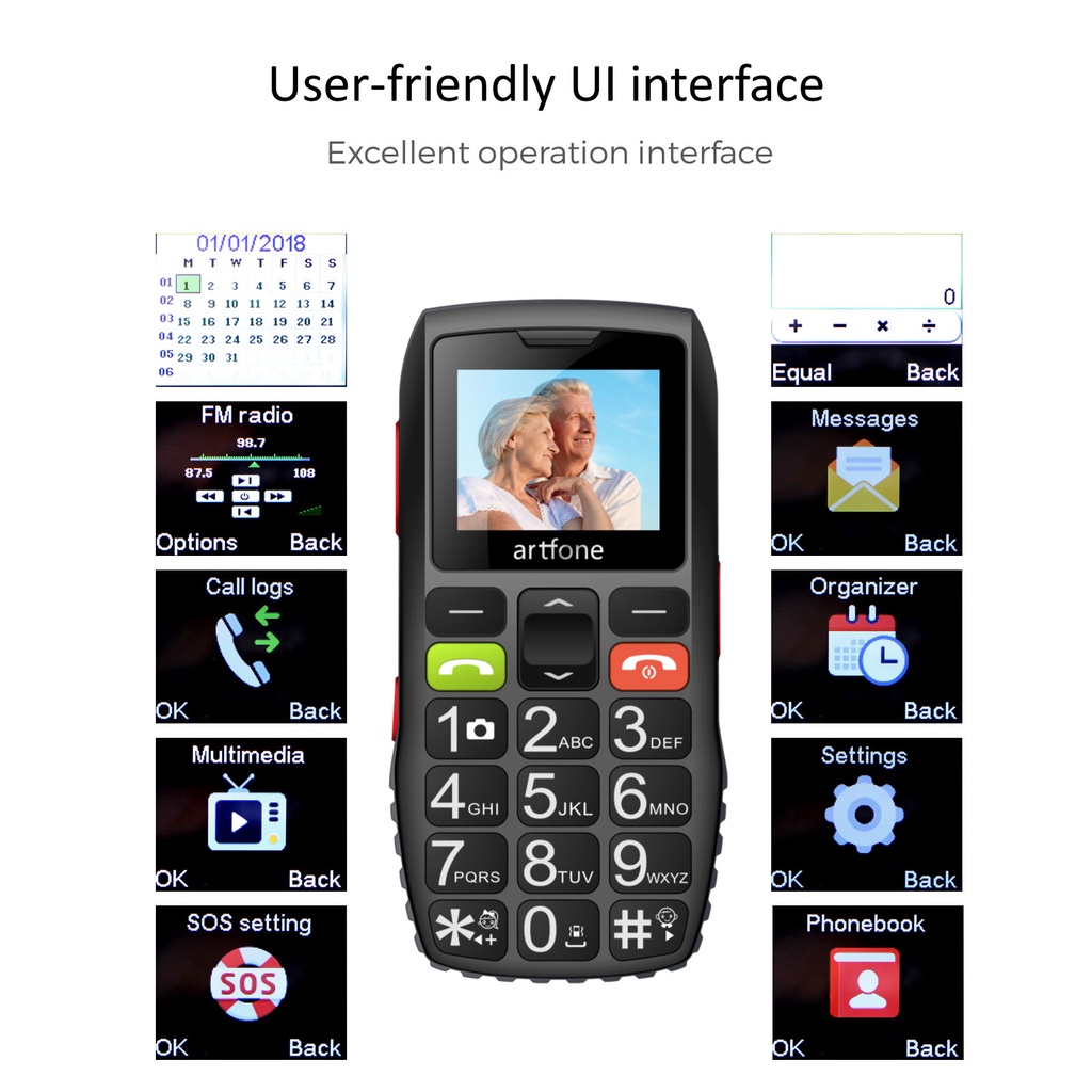 ARTFONE 2G Network Big Display Senior Phone,INC1 Speed Dial,Big Font ...