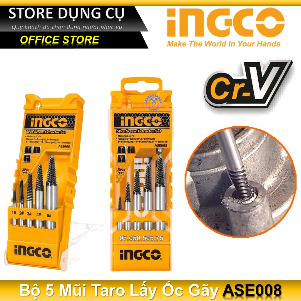 Set Of 5 Left Thread taro Screw Extraction INGCO ASE008 Screw Opener ...
