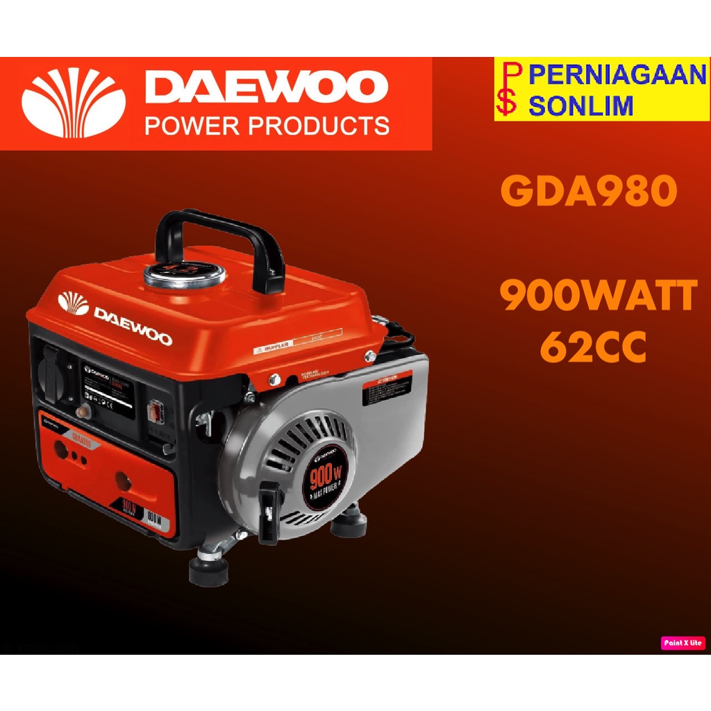 DAEWOO GDA980 Gasoline GENERATOR (900W) 63cc 2-Stroke (Air Cooled ...