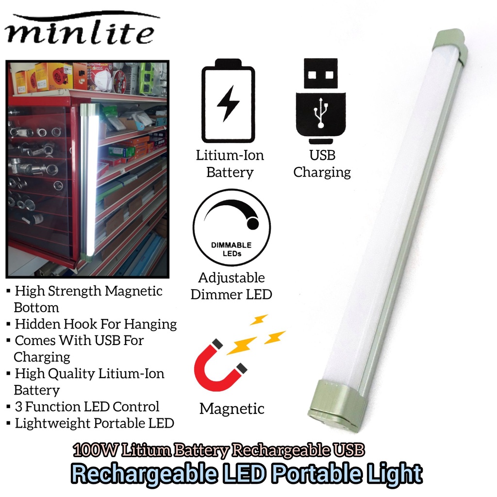 100W Rechargeable Lithium Battery USB LED Portable And Magnetic Light ...