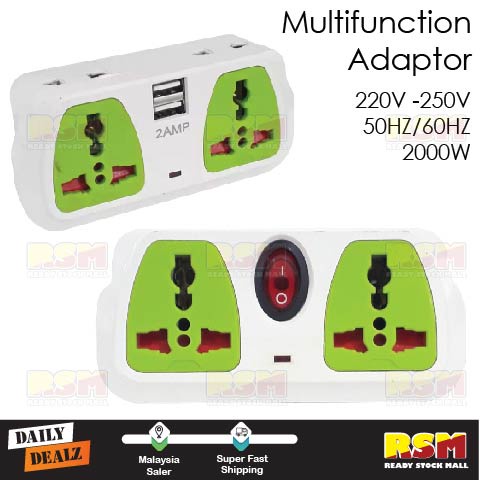 Portable Plug Socket Adapter Adaptor Dual USB Switch Charging Port ...