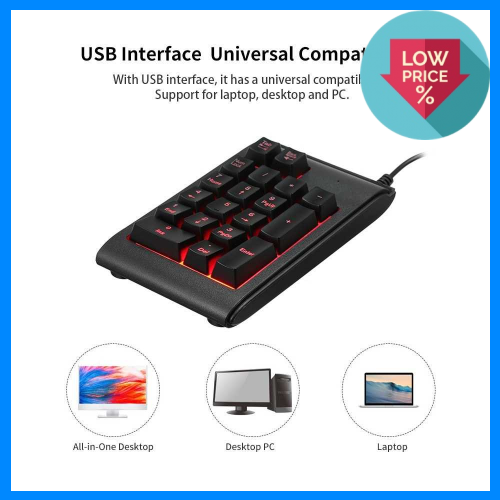 USB Wired 19 Keys Mechanical Mini Numeric Keypad with LED Backlight ...