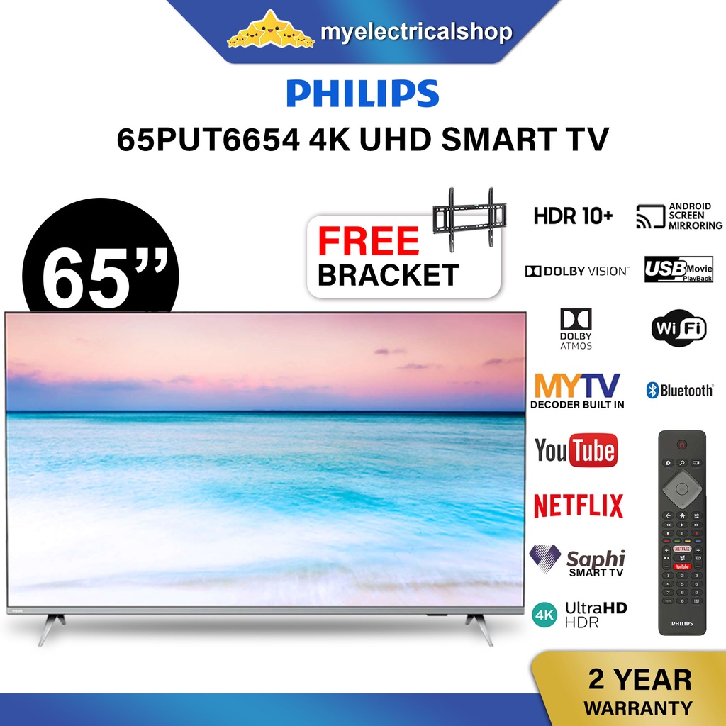 Philips 65 Inch 4K Ultra HD UHD HDR 10 PLUS SMART TV 65PUT6654 MYTV ...