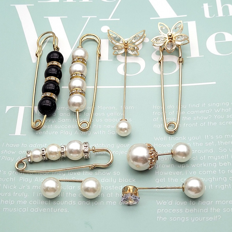 Waist Pin Skirt Adjustment Anti-glare Gold Brooch Pearl Fixed Clothes ...