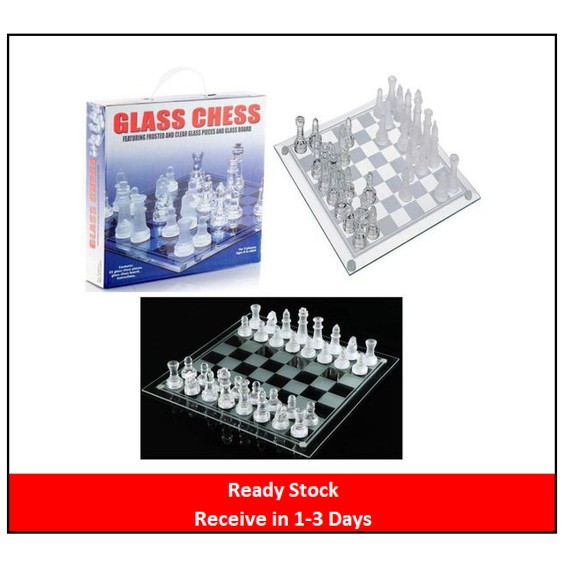 🌟Ready Stock🌟10" Fine Glass Chess Game Set, / Crystal Chess Set ...