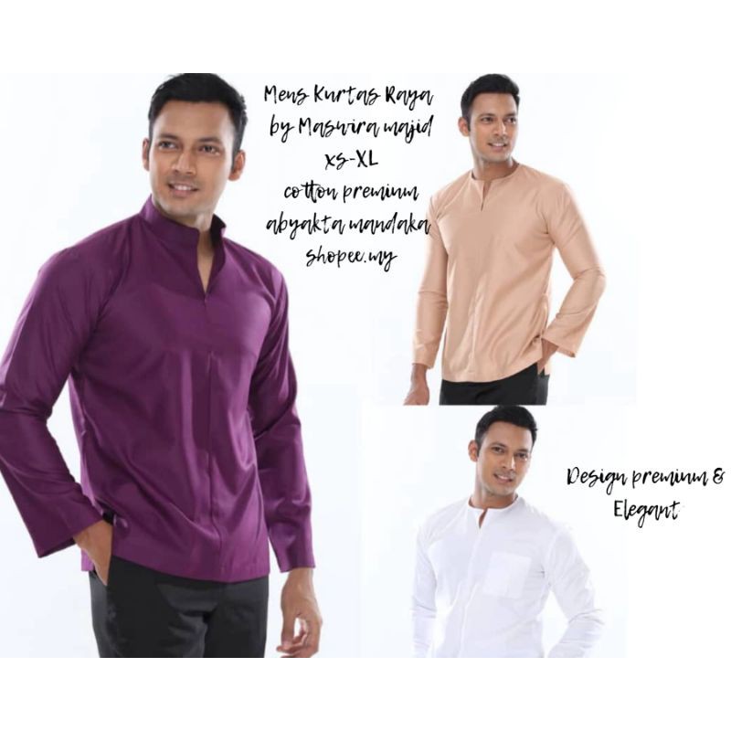 NEW DESIGN MENS KURTAS RAYA KURTA LELAKI LENGAN PANJANG SAIZ XS -XL ...