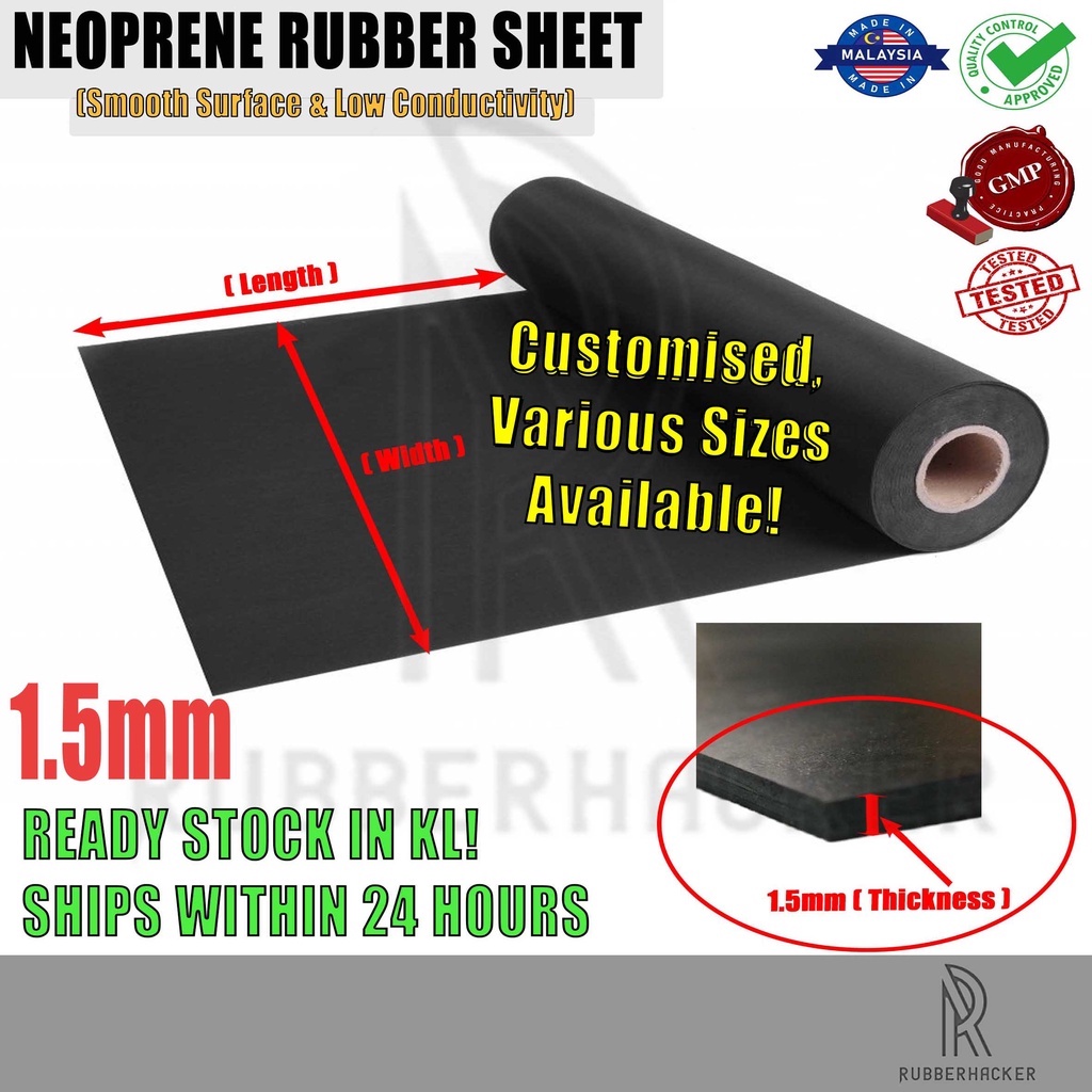 Neoprene Rubber Sheet (CR) 1.5mm Thickness Size, Smooth Surface Rubber ...