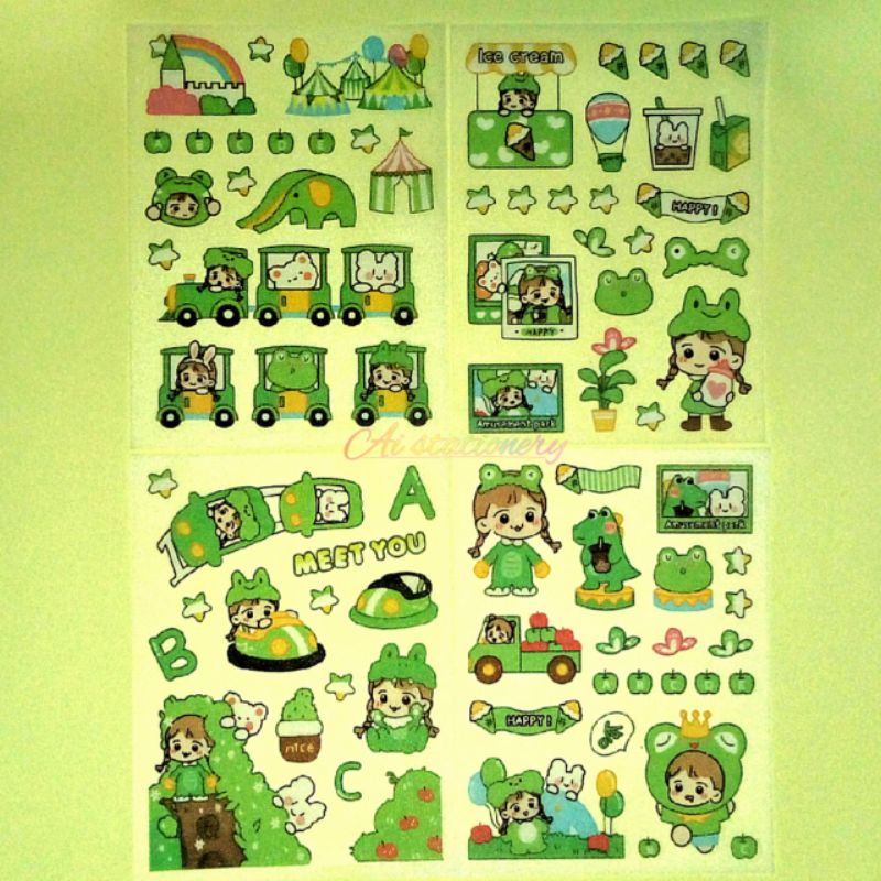(Ai'S) Green FROG Cartoon STICKERS / DIY STICKERS / Cute Cartoon ...