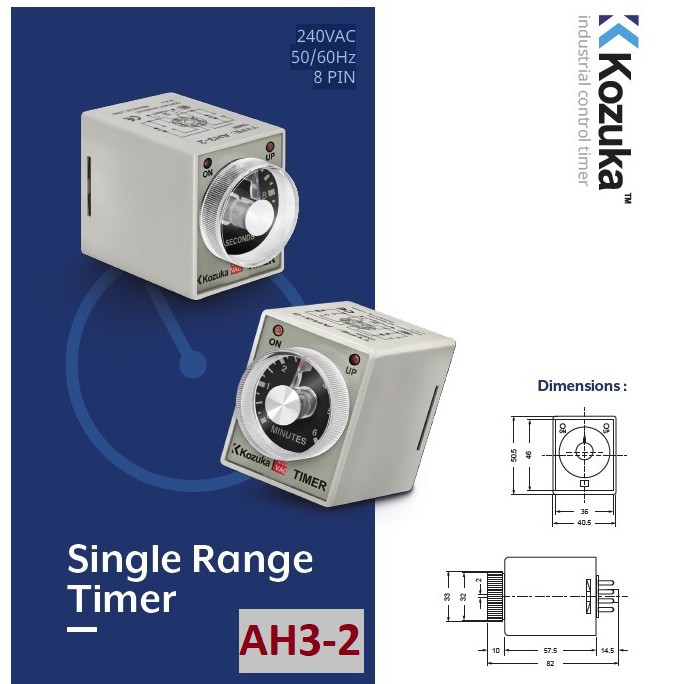 KOZUKA AH3-2 SINGLE RANGE TIMER 240V 8 PIN DOUBLE CONTACT 6SEC-60SEC ...