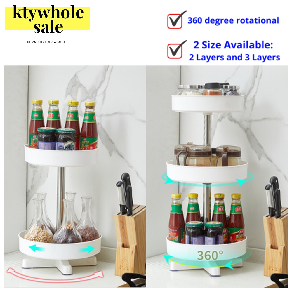 KTY 2/3 Layers Rotating Seasoning Storage Box Kitchen Plastic Storage ...