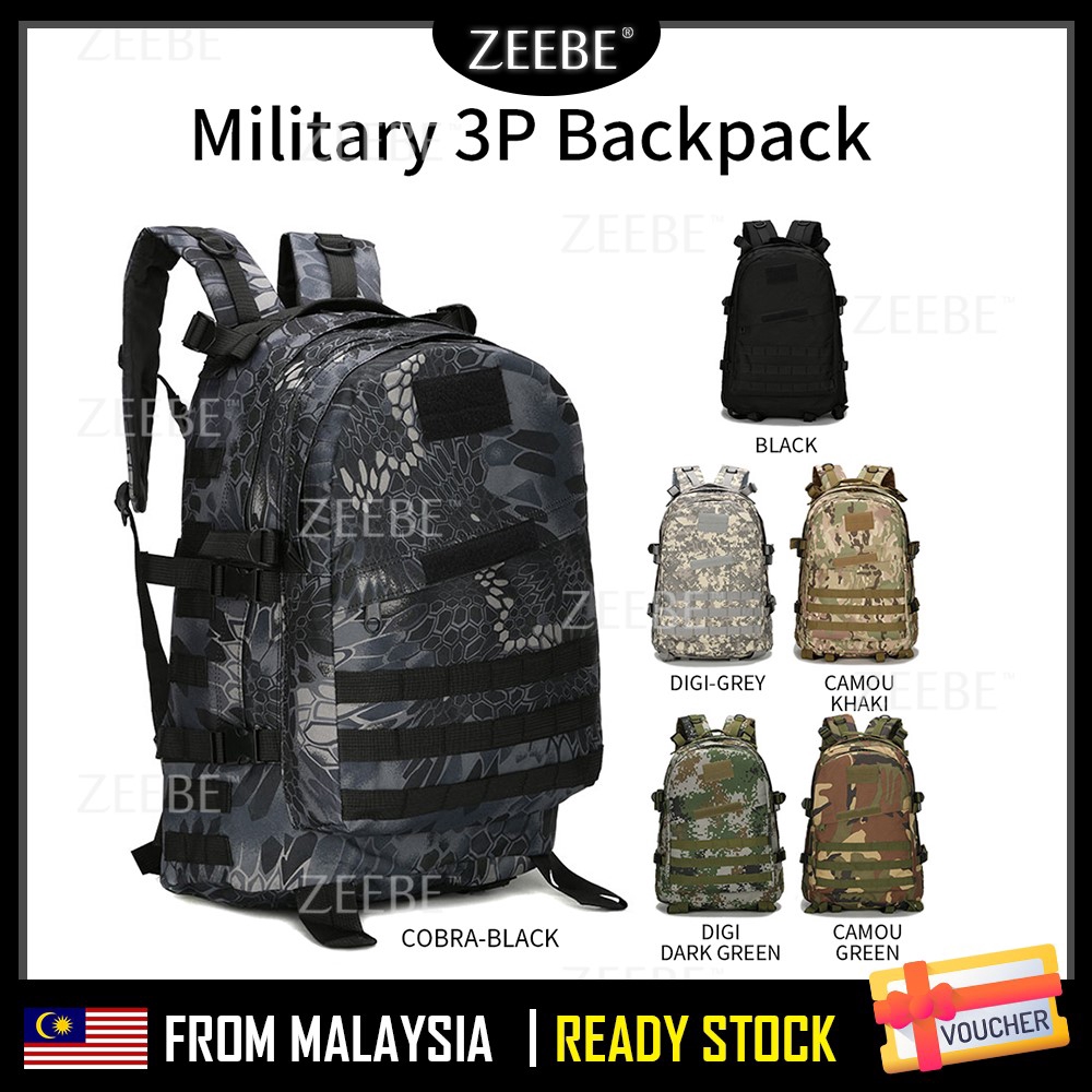 ZEEBE Army 40L Military 3P PUBG Attack Tactical Backpack Outdoor Travel Bag | Shopee Malaysia