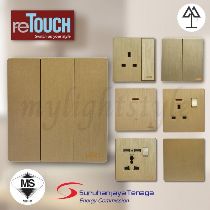 [SIRIM] reTouch Ultra Rimless Switch 1/2/3/4 Gang 1/2 Way 13A/15A Soket ...
