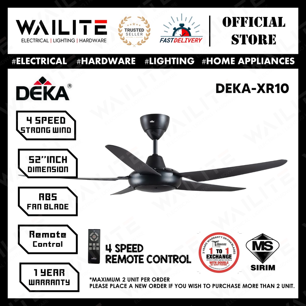 DEKA - XR10 5 Blade 56'' 4 Speed Remote Control Ceiling Fan ( Black ...