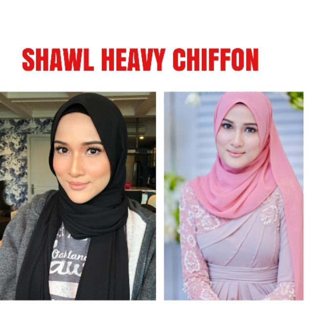 Tudung Shawl Hitam Heavy Chiffon | Shopee Malaysia