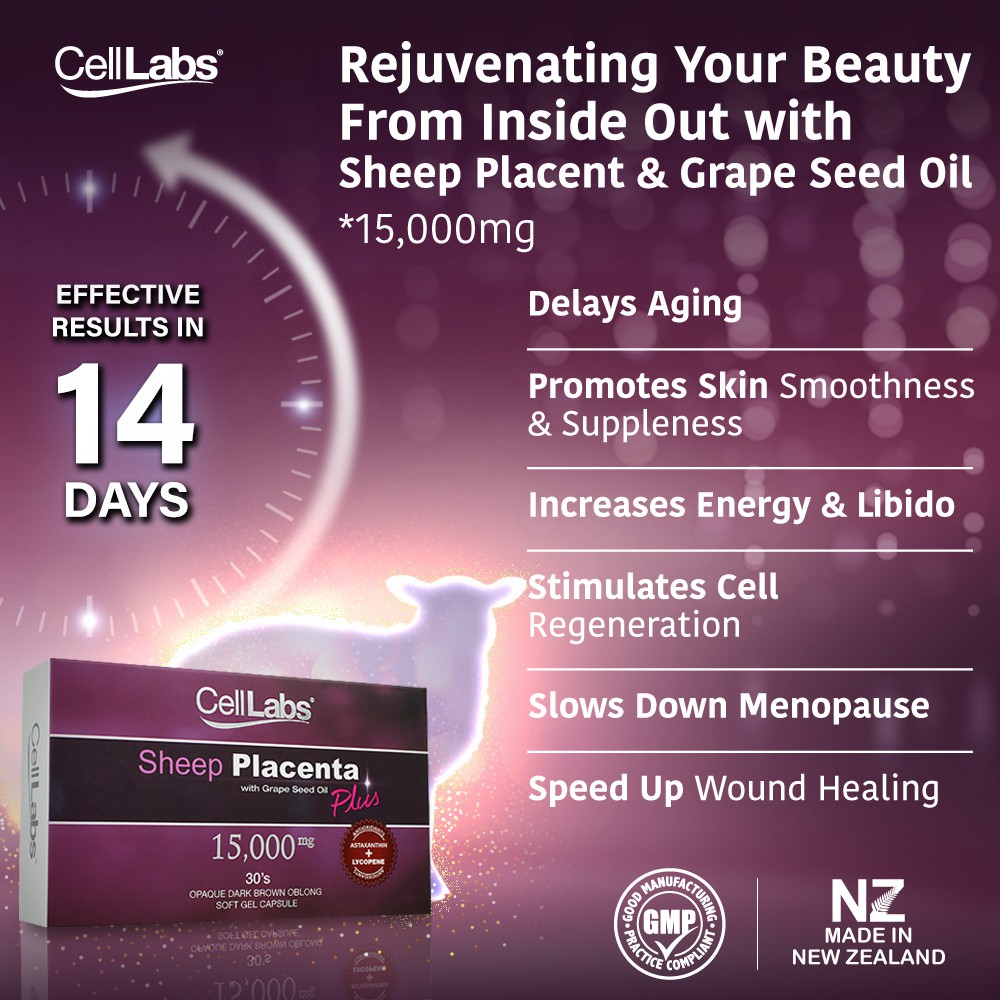 CellLabs 15,000mg Sheep Placenta with Grape Seed Oil Plus Stem Cell 30 ...